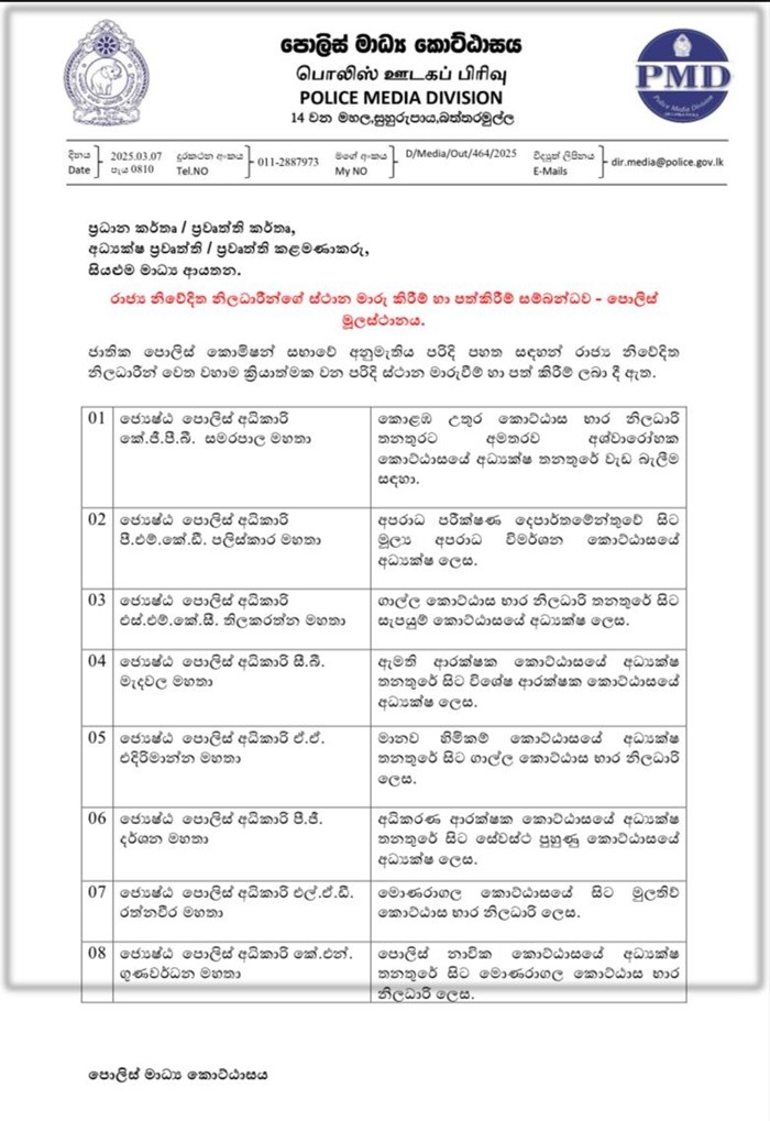 FCID එකට අලුත් ලොක්කෙක් – තවත් SSPලා සෙට් එකක් මාරුකරයි – CEYLONWIRE